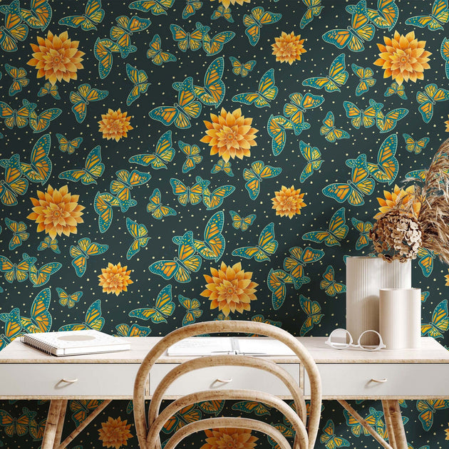 Dahlias and butterflies Removable Wall Mural – MUSE Wall Studio