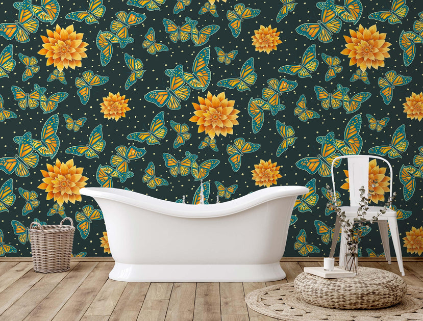 Dahlias and butterflies Removable Wall Mural – MUSE Wall Studio