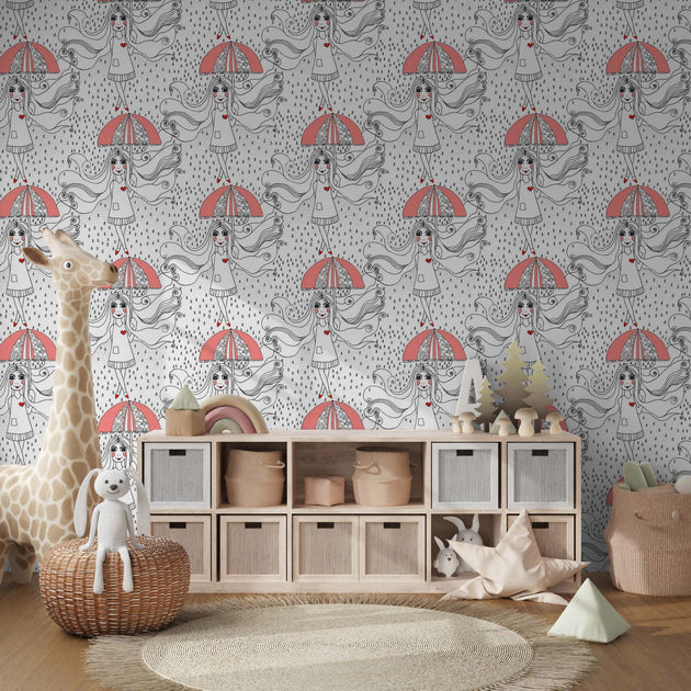 Rain Girl Removable Wallpaper