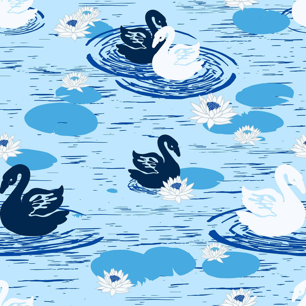 Swan and Lotus Lake Removable Wallpaper