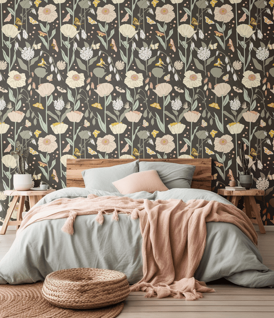 Butterfly Garden Black Removable Wallpaper