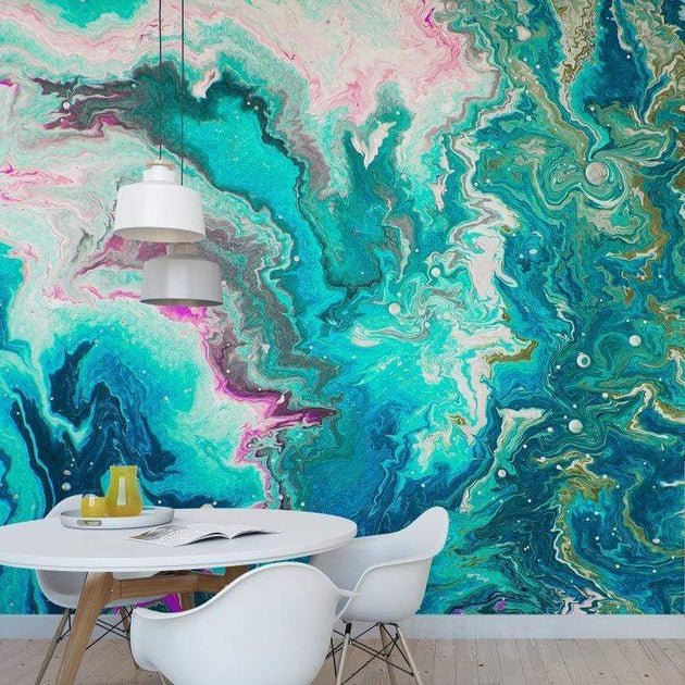 Aqua Swirl Marbleized Peel and Stick Wall Mural
