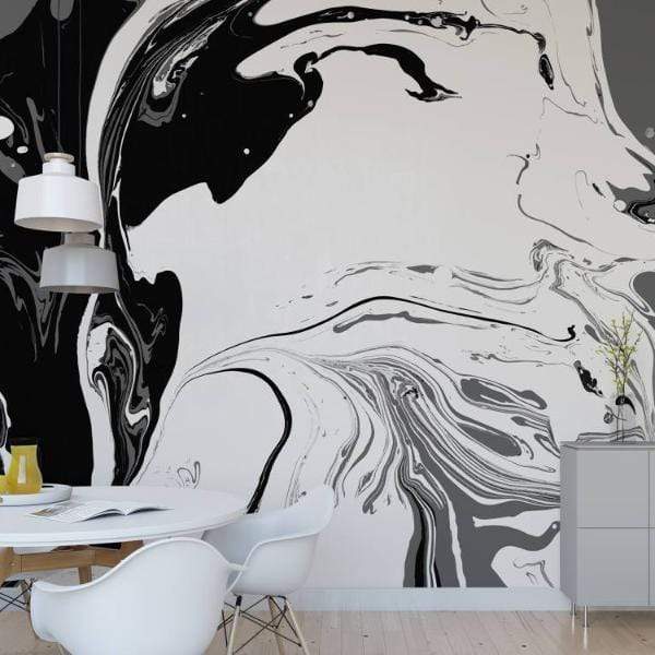 Black, White & Gray Marbleized Paint Swirl Wall Mural