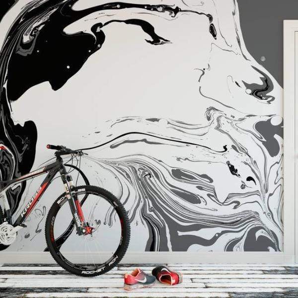 Black, White & Gray Marbleized Paint Swirl Wall Mural