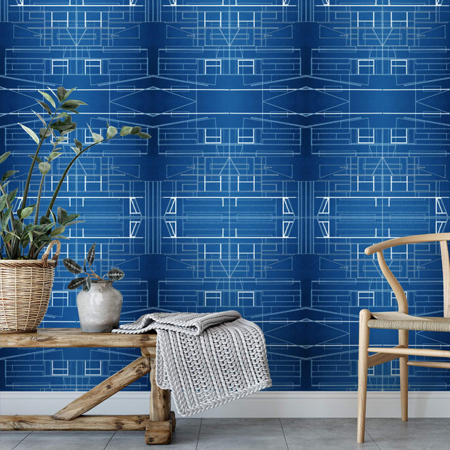Dark Blueprint Inspired Removable Wallpaper