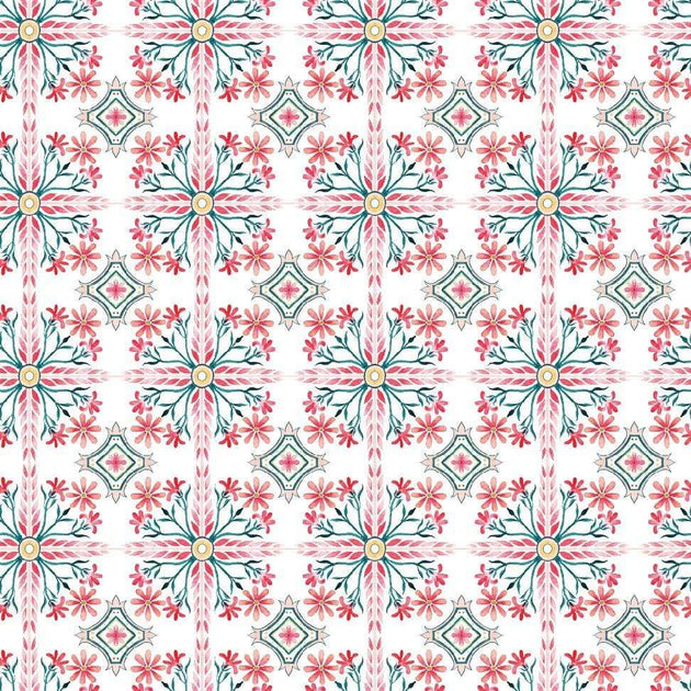 Spanish Floral Tile (Bright Red) Removable Wallpaper