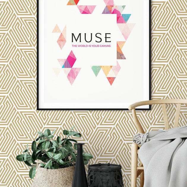 Gold Geometric Hexagon Removable Wallpaper