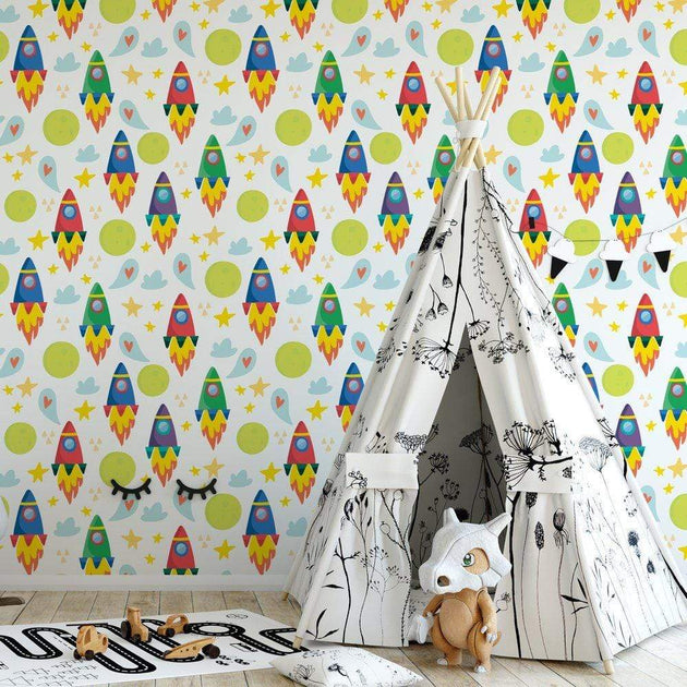 Rocket Ship Kid's Removable Wallpaper