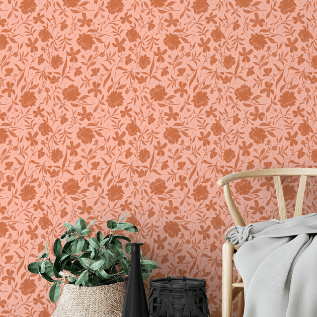 Rust Red Floral Peel and Stick Wallpaper
